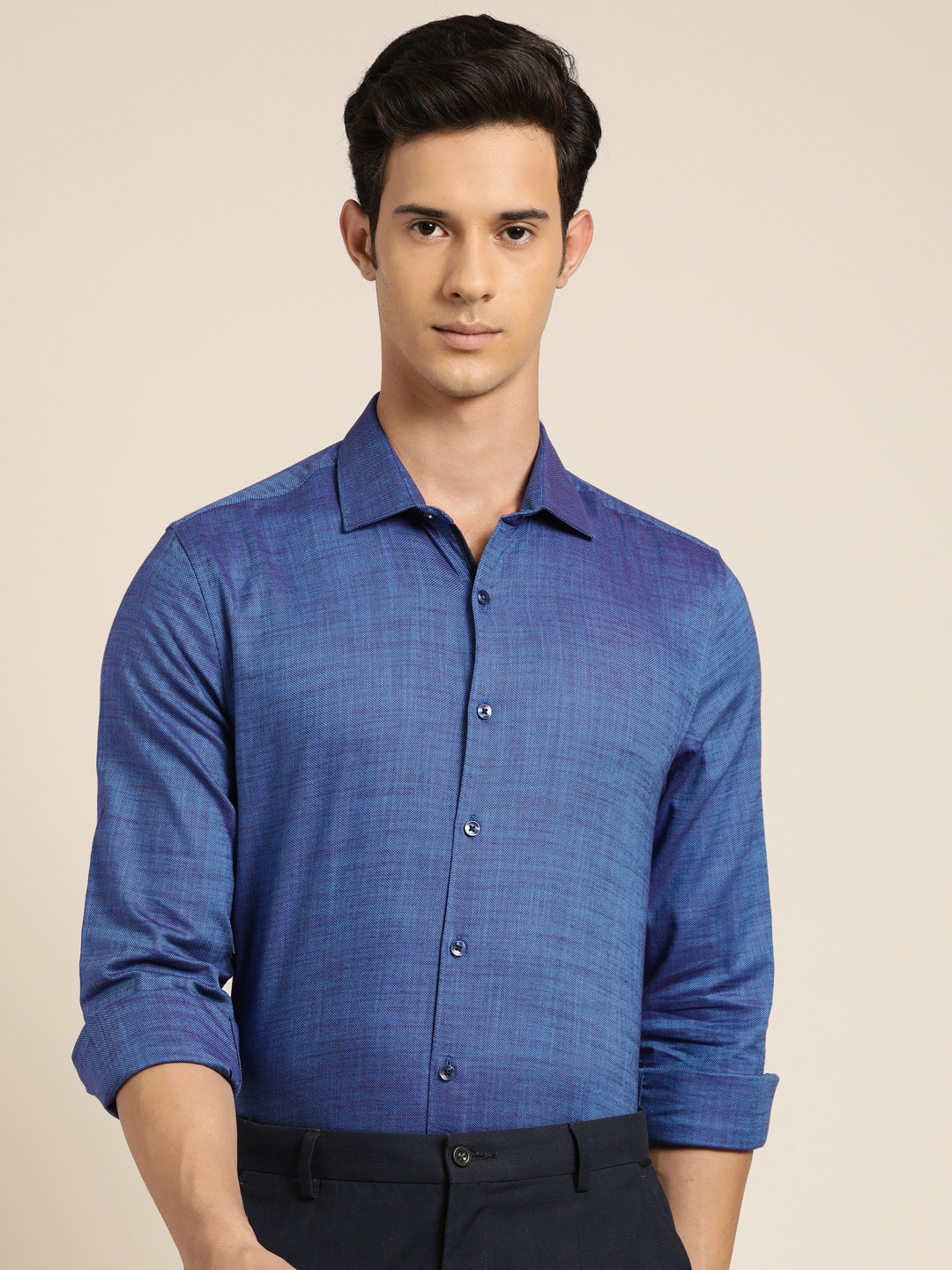 Buy INVICTUS Men Blue Slim Fit Self Design Smartcasual Shirt - Shirts ...