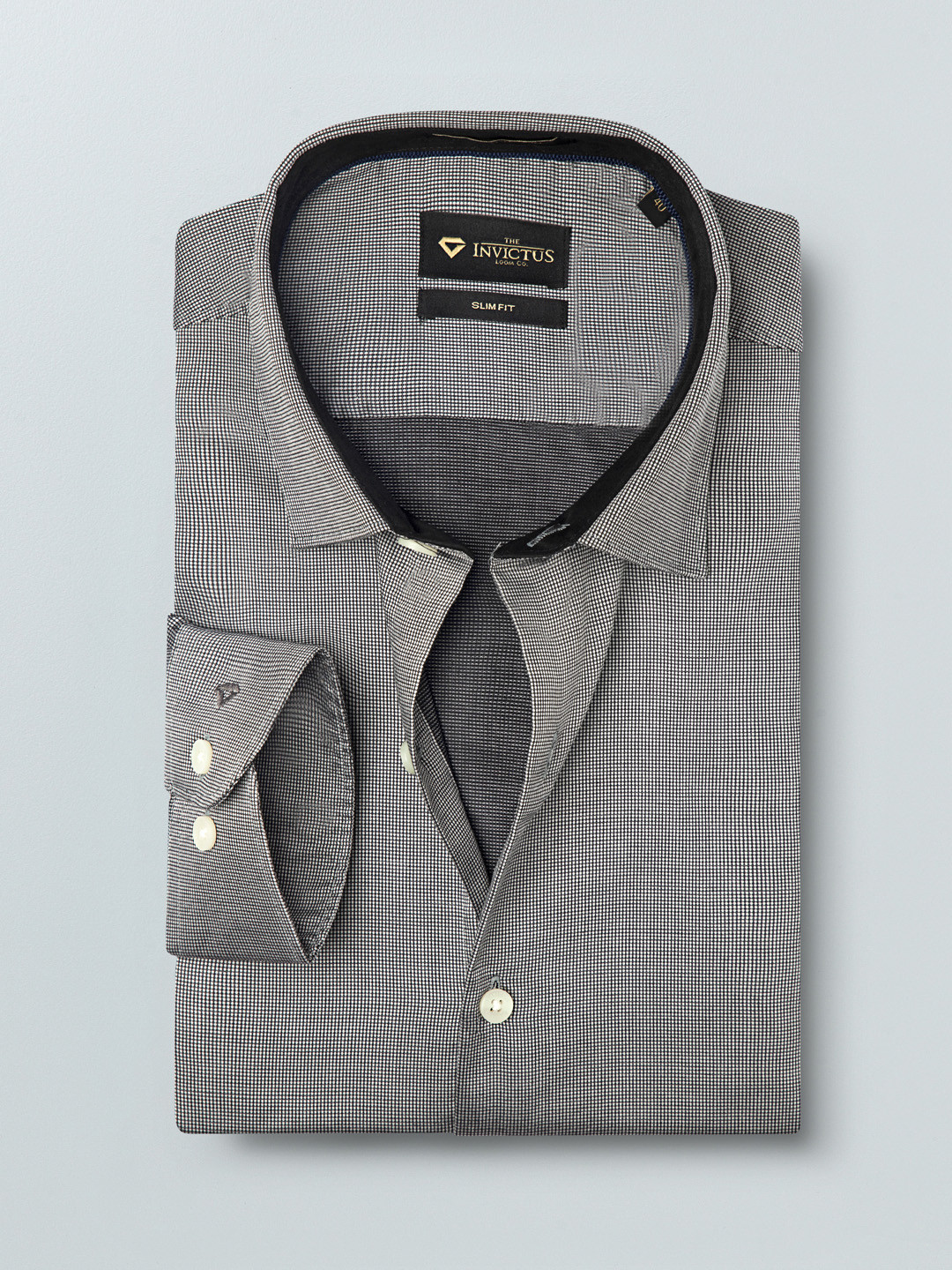 Buy INVICTUS Men Grey & Black Slim Fit Self Design Smart Casual Shirt ...