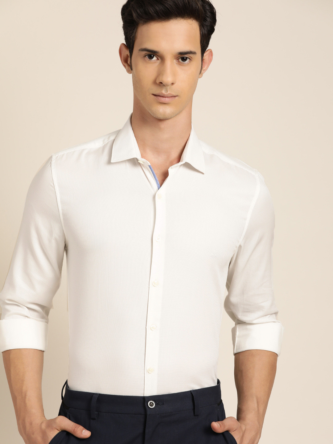 Buy INVICTUS Men White Slim Fit Self Design Semiformal Shirt - Shirts ...