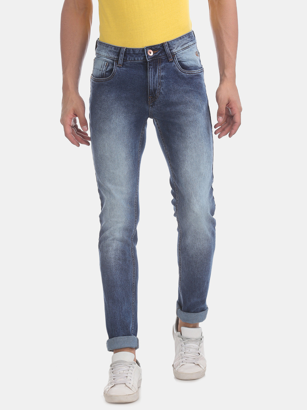 Buy Flying Machine Men Blue Tapered Fit Mid Rise Clean Look Stretchable ...