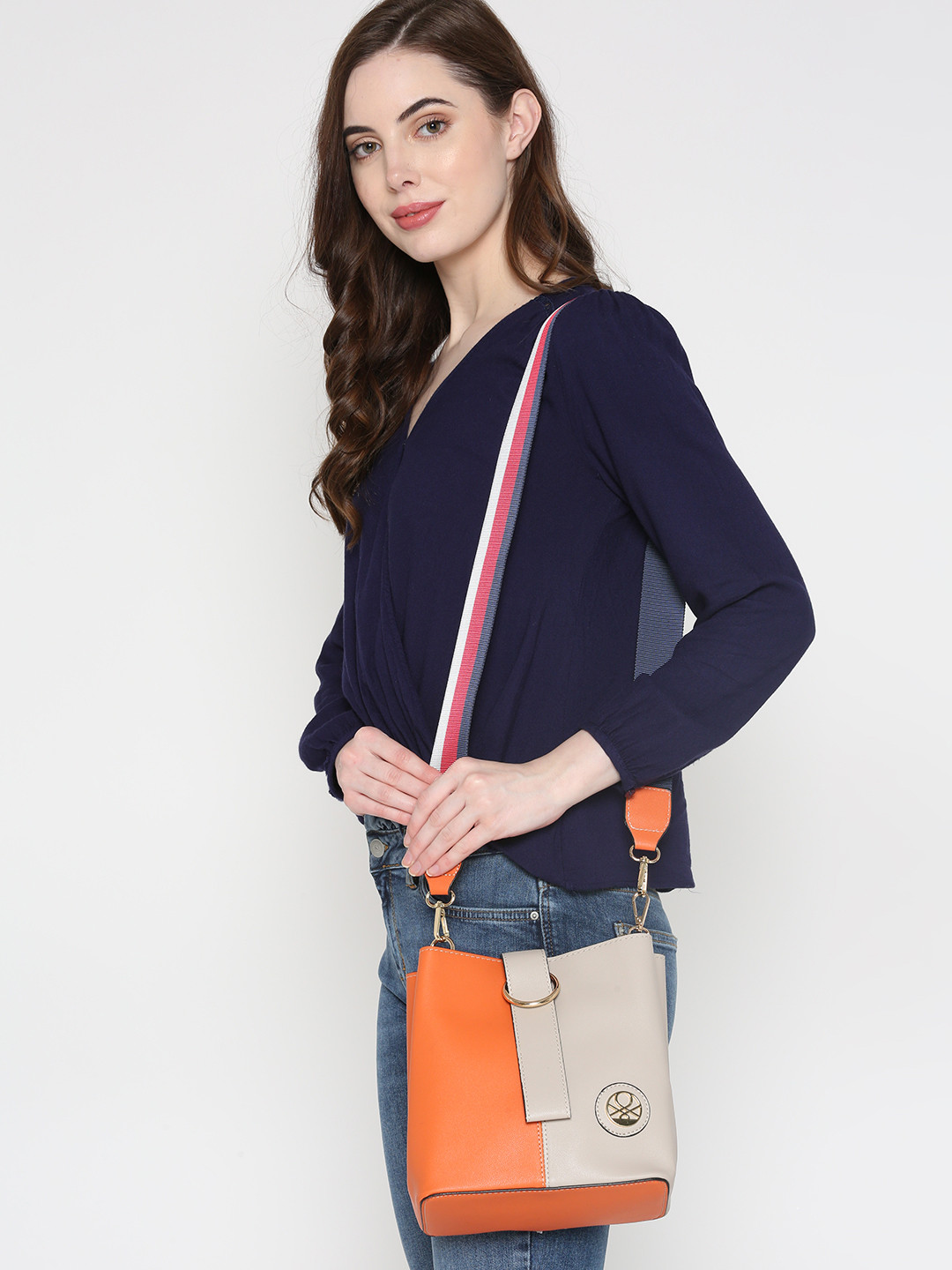 Buy United Colors Of Benetton Orange & Beige Colourblocked Sling Bag ...