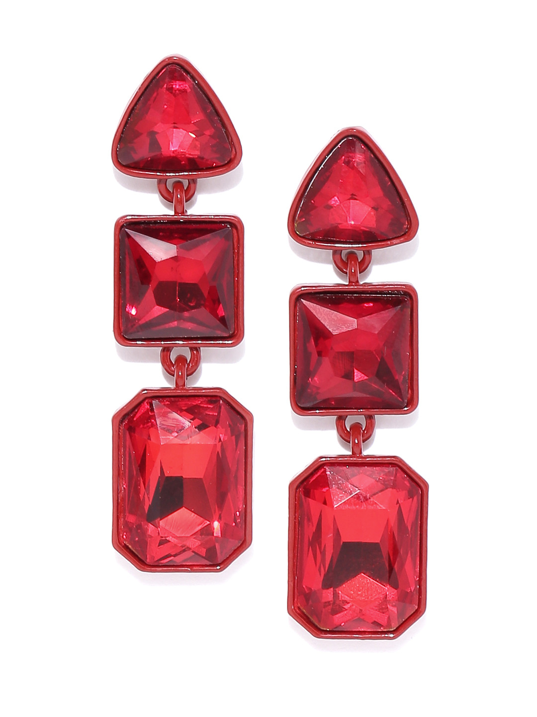 Buy DressBerry Red Stone Studded Geometric Drop Earrings - Earrings for ...