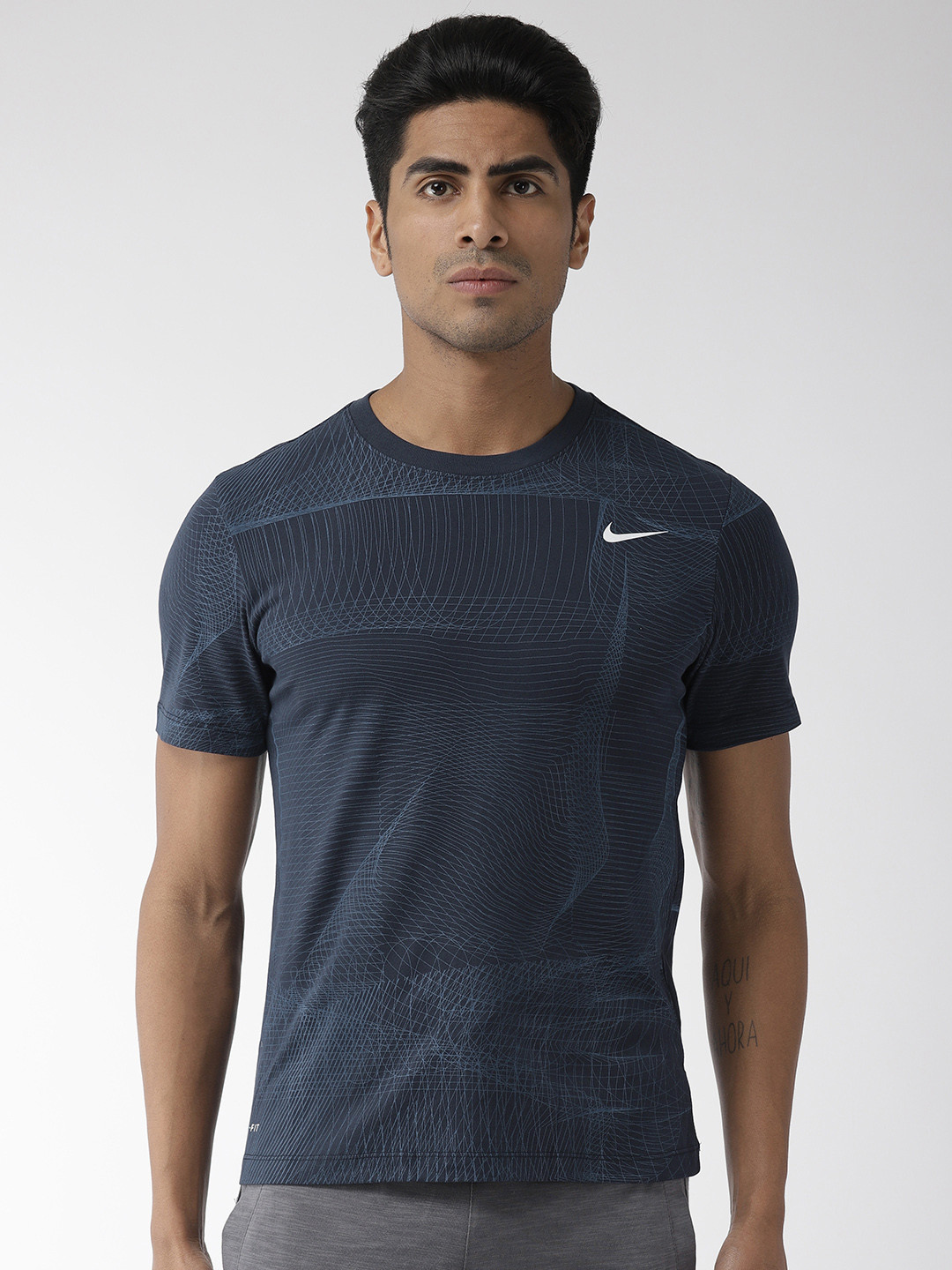 Buy Nike Men Navy Blue Printed Standard Fit DFCT AOP Dri FIT Round Neck ...