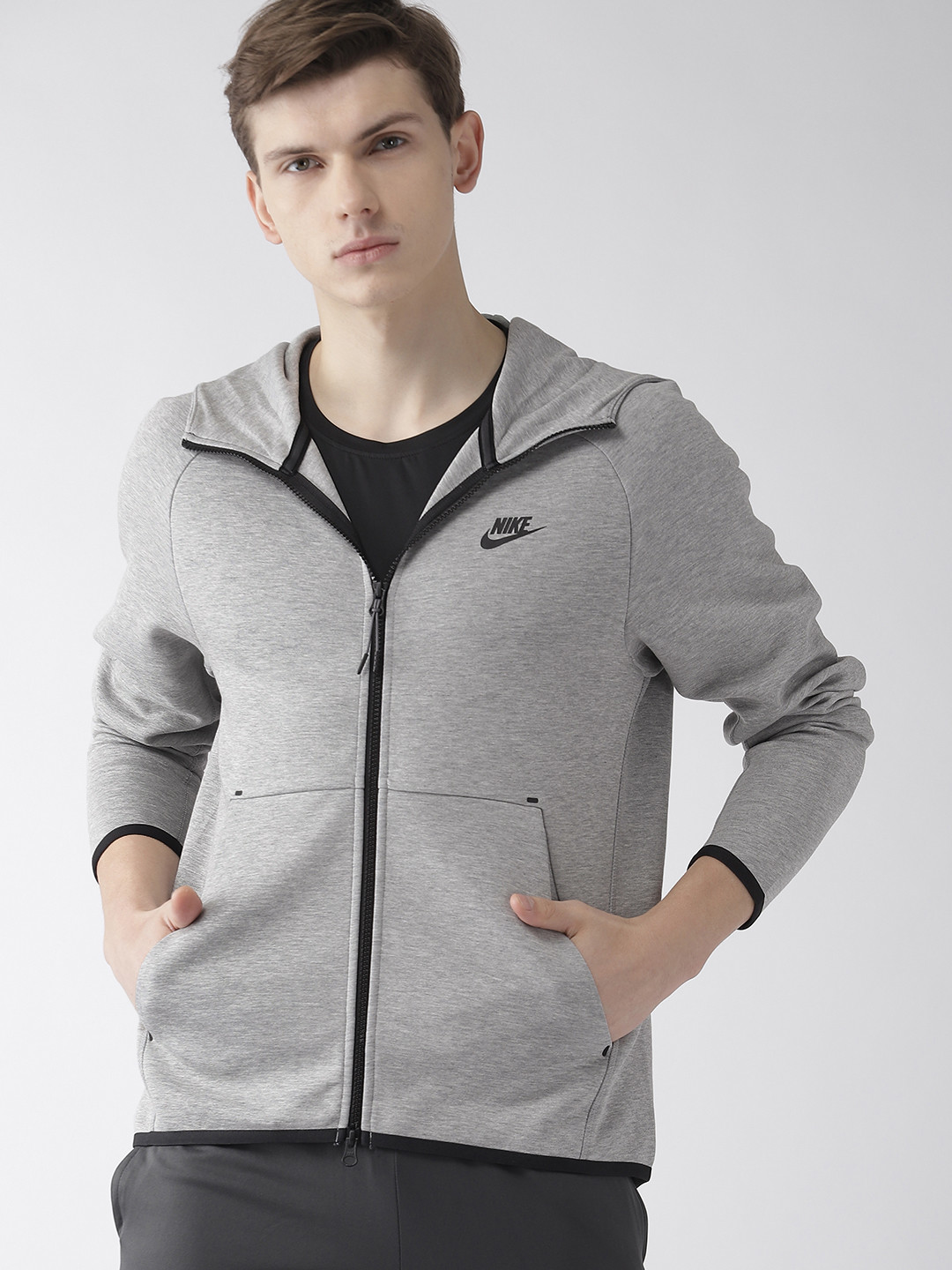 Buy Nike Men Grey Solid AS M NSW TCH FLC HOODIE FZ Standard Fit Sporty ...