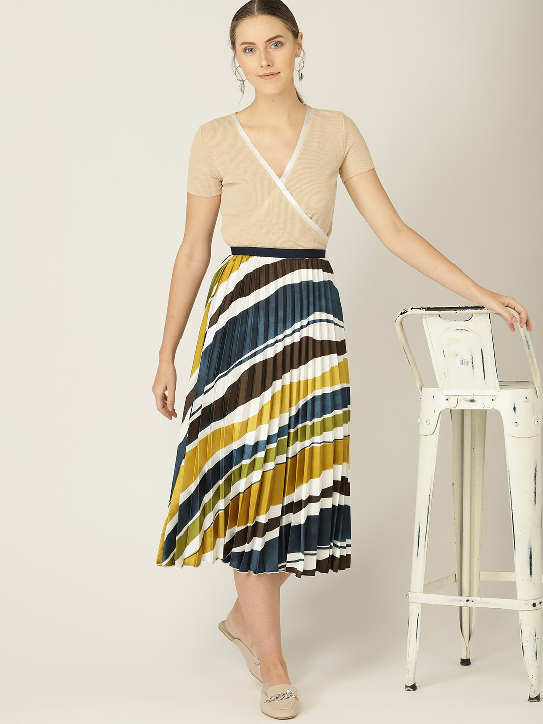 Buy MANGO Women Beige Self Striped Wrap Top - Tops for Women 10142369 ...