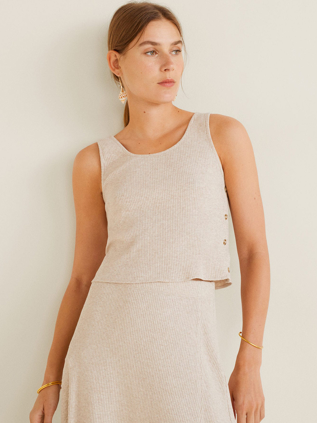 Buy MANGO Women Beige Self Striped Top - Tops for Women 10142675 | Myntra