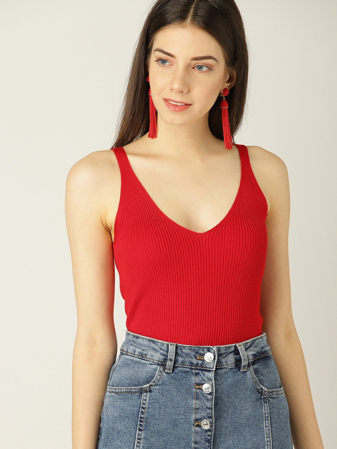 Buy MANGO Women Red Striped Fitted Top - Tops for Women 10142709 | Myntra
