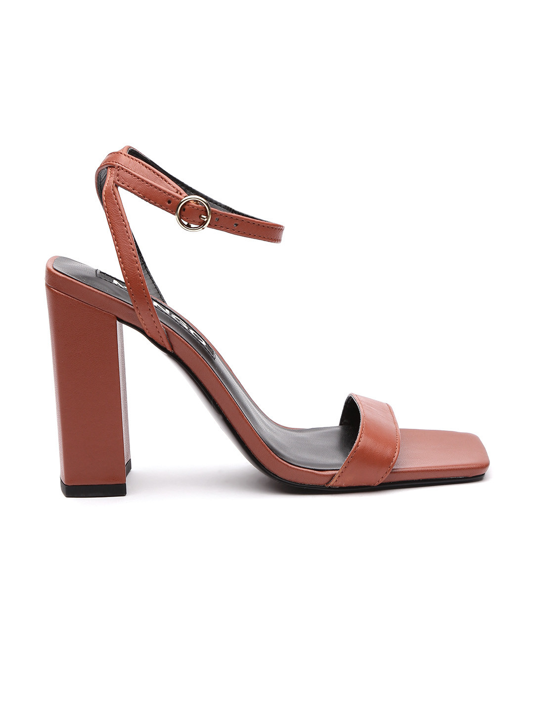 Buy MANGO Women Rust Brown Solid Leather Block Heels - Heels for Women ...