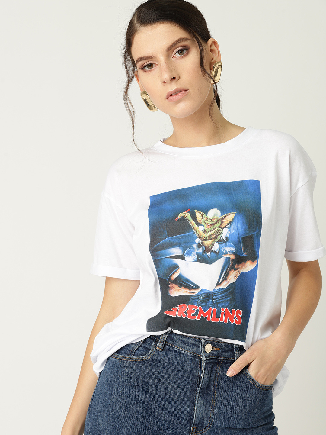 Buy MANGO Women White Gremlins Print Round Neck T Shirt - Tshirts for ...