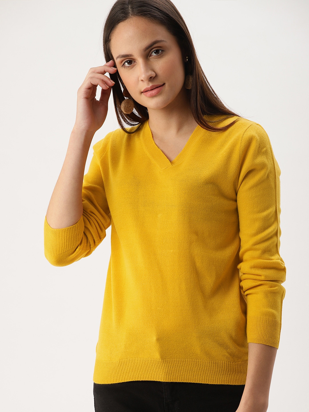 Buy DressBerry Women Mustard Yellow Solid Pullover Sweater - Sweaters ...