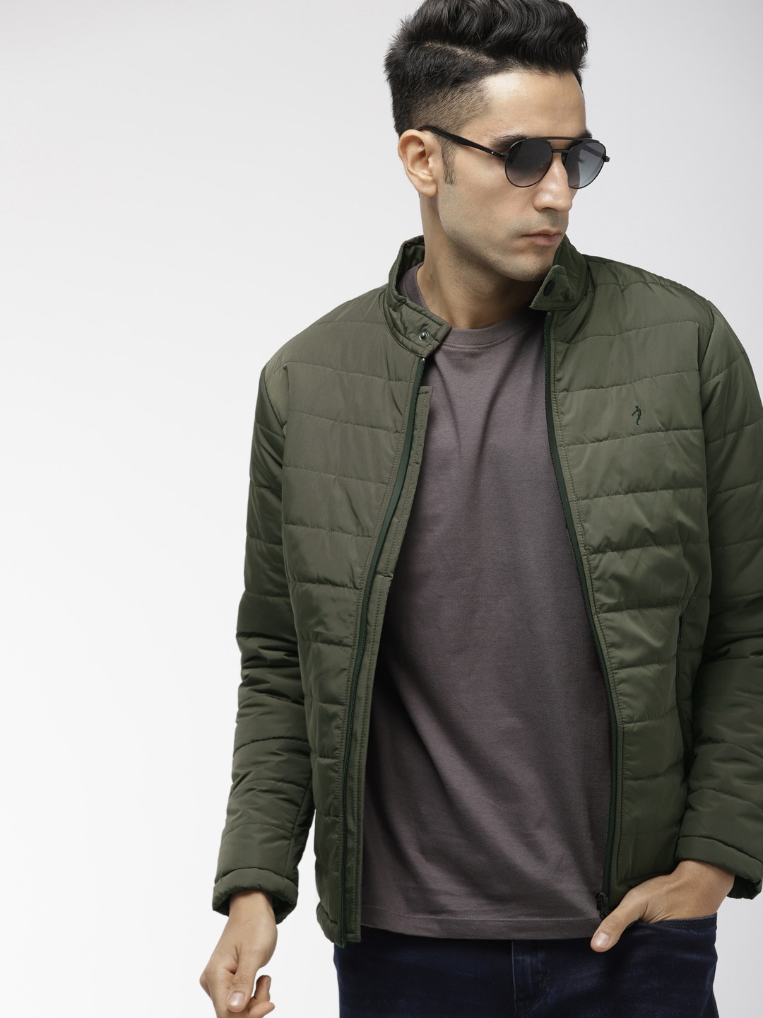 Buy Indian Terrain Men Olive Green Solid Puffer Jacket - Jackets for Men 10161475 | Myntra