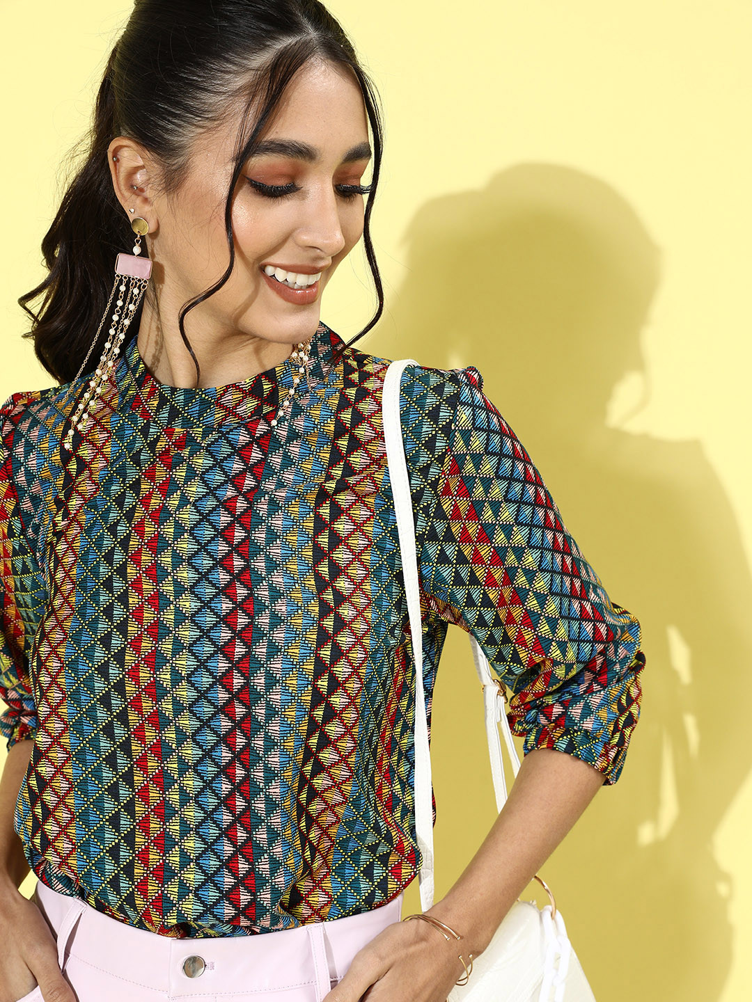 Buy DressBerry Women Multi Coloured Geometric Top - Tops for Women ...