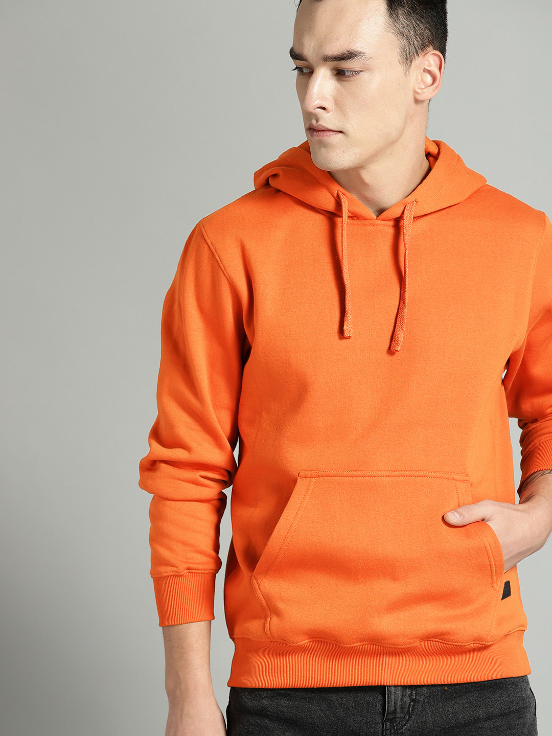 Buy The Roadster Lifestyle Co Men Orange Solid Hooded Sweatshirt ...