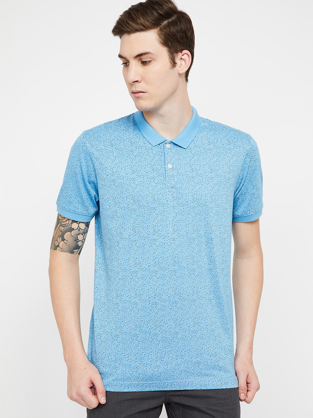 Buy CODE By Lifestyle Men Blue Printed Polo Collar T Shirt - Tshirts ...