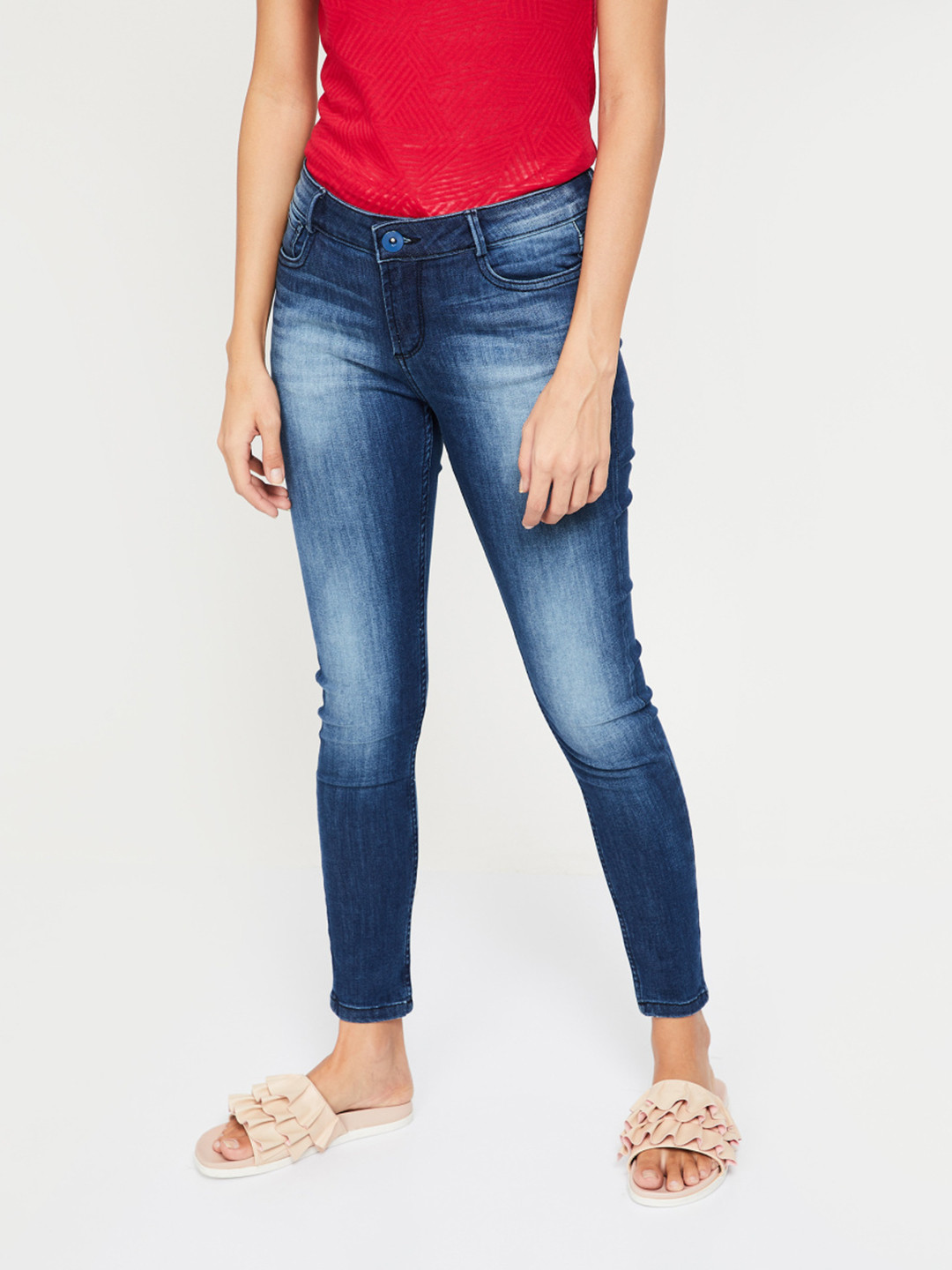 Buy Ginger By Lifestyle Women Blue Straight Fit Mid Rise Clean Look ...