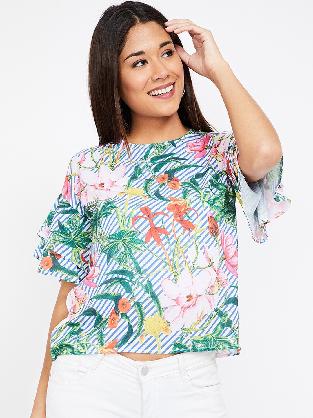 Buy Ginger By Lifestyle Women Blue Floral Print Top - Tops for Women ...