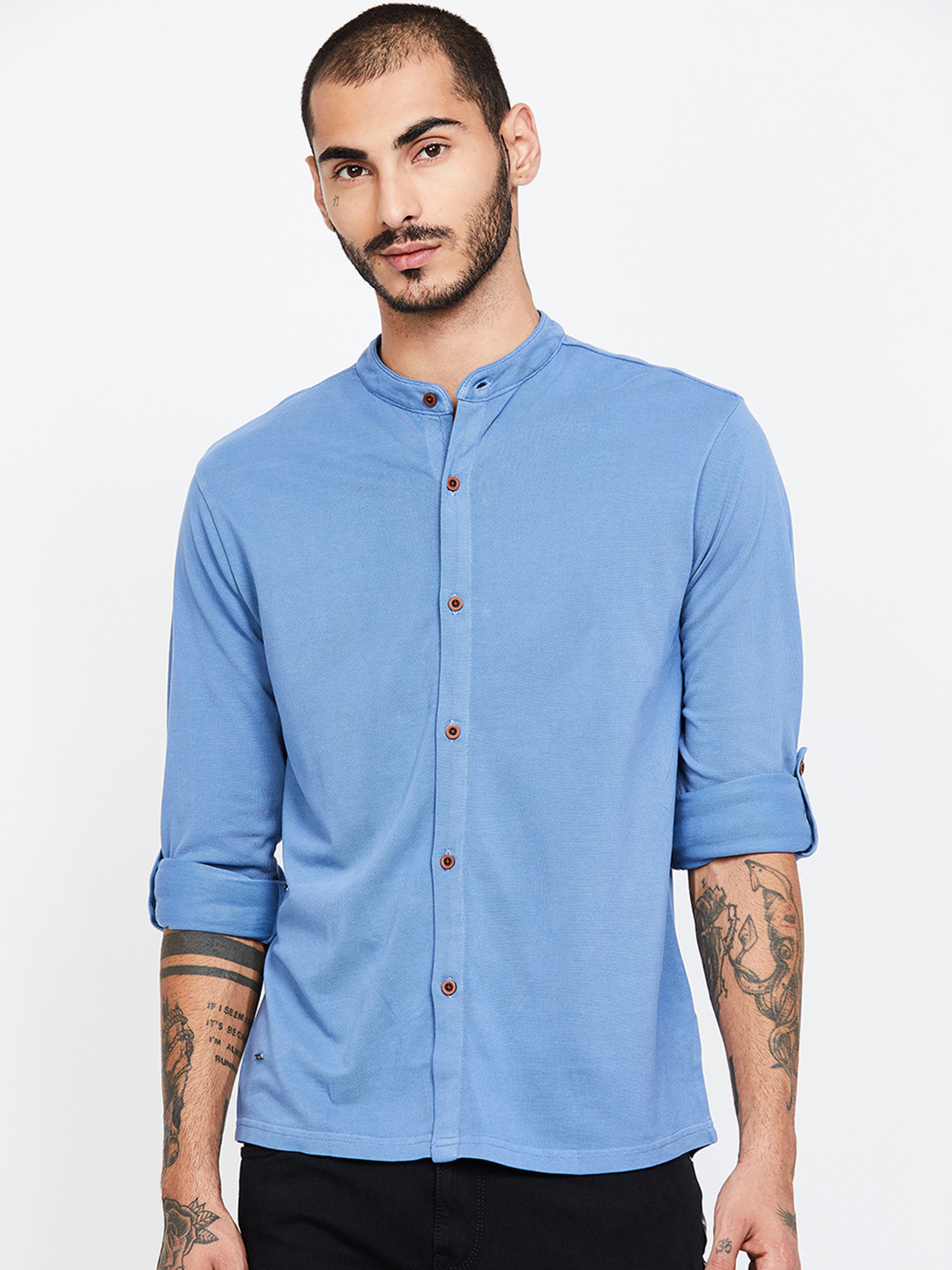 Buy Forca By Lifestyle Men Blue Solid Slim Fit Casual Shirt - Shirts ...