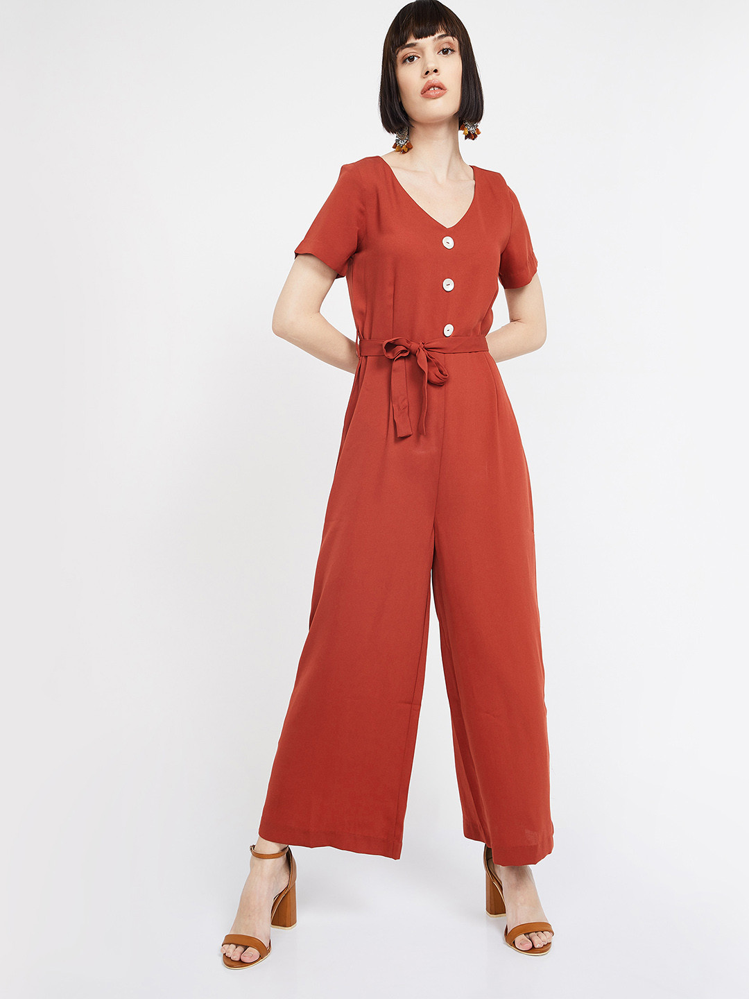 Buy CODE By Lifestyle Women Rust Solid Basic Jumpsuit - Jumpsuit for ...
