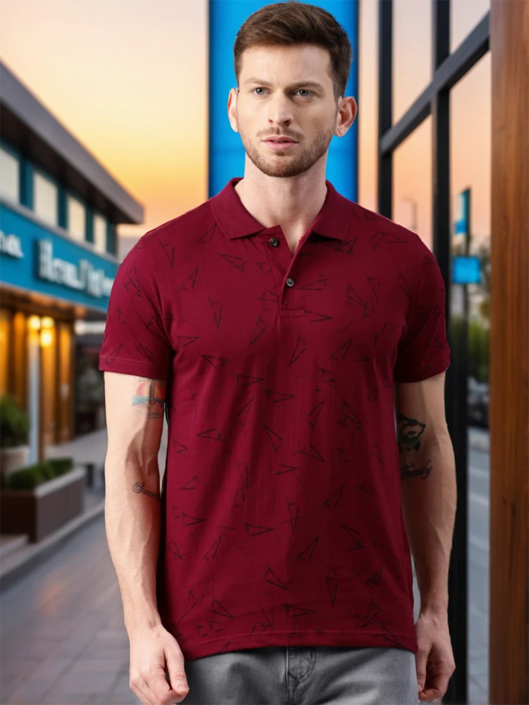 Buy Kryptic Men Geometric Printed Polo Pure Cotton T Shirt - Tshirts ...