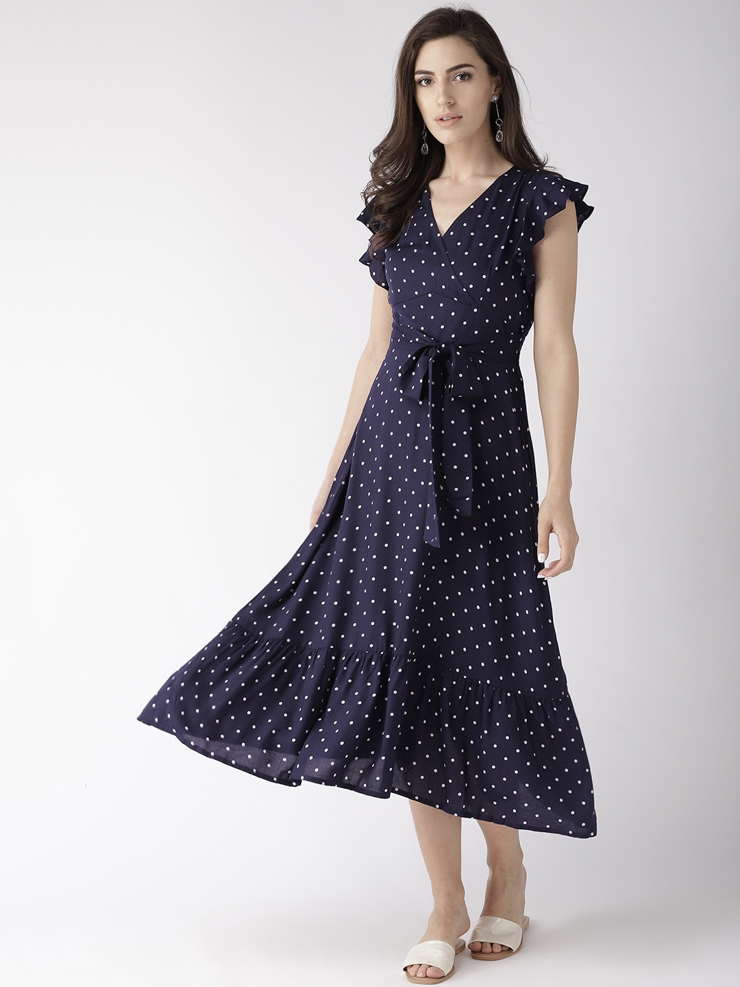Buy 20Dresses Women Navy Blue & White Polka Dot Print Wrap Dress ... Buy 20Dresses Women Navy Blue & White Polka Dot Print Wrap Dress ...