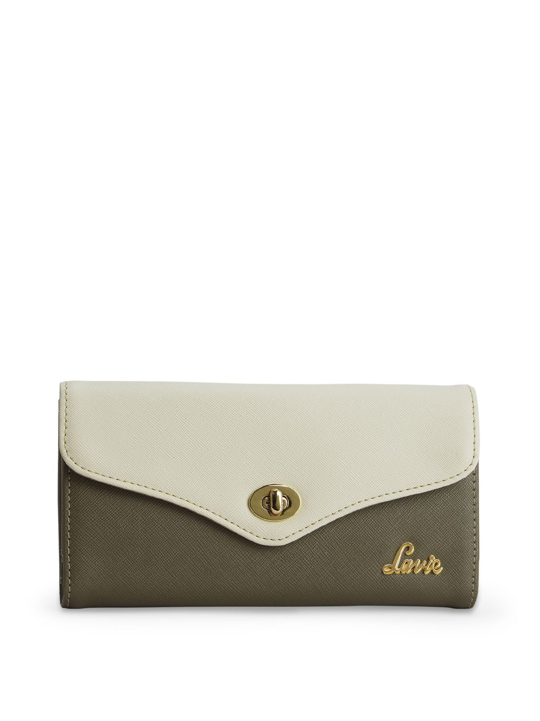 Buy Lavie Women Olive Green & Off White Colourblocked Three Fold Wallet ...