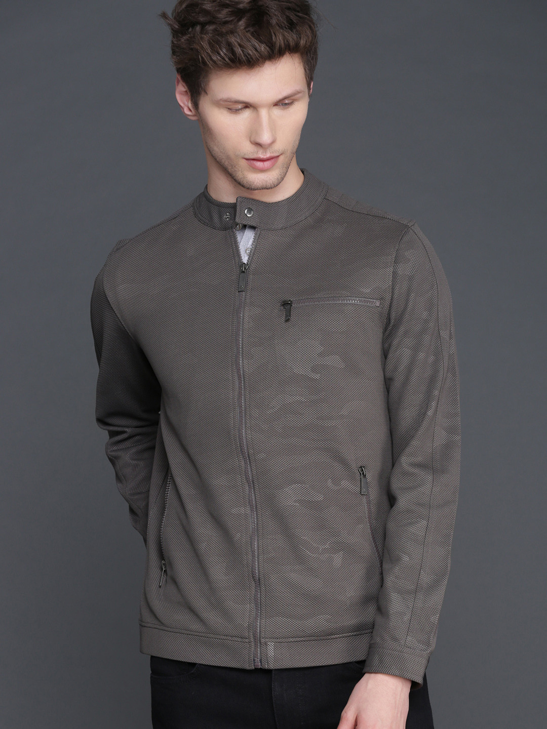 Buy WROGN Men Grey Camouflage Printed Jacket - Jackets for Men 10187021 ...