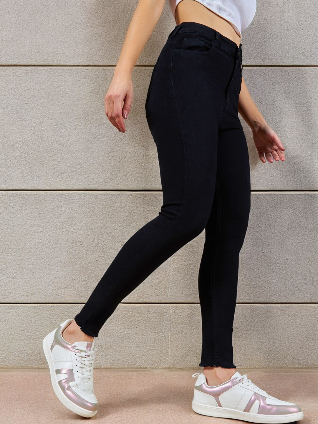 Buy Miss Chase Women Black Skinny Fit High Rise Clean Look Stretchable ...