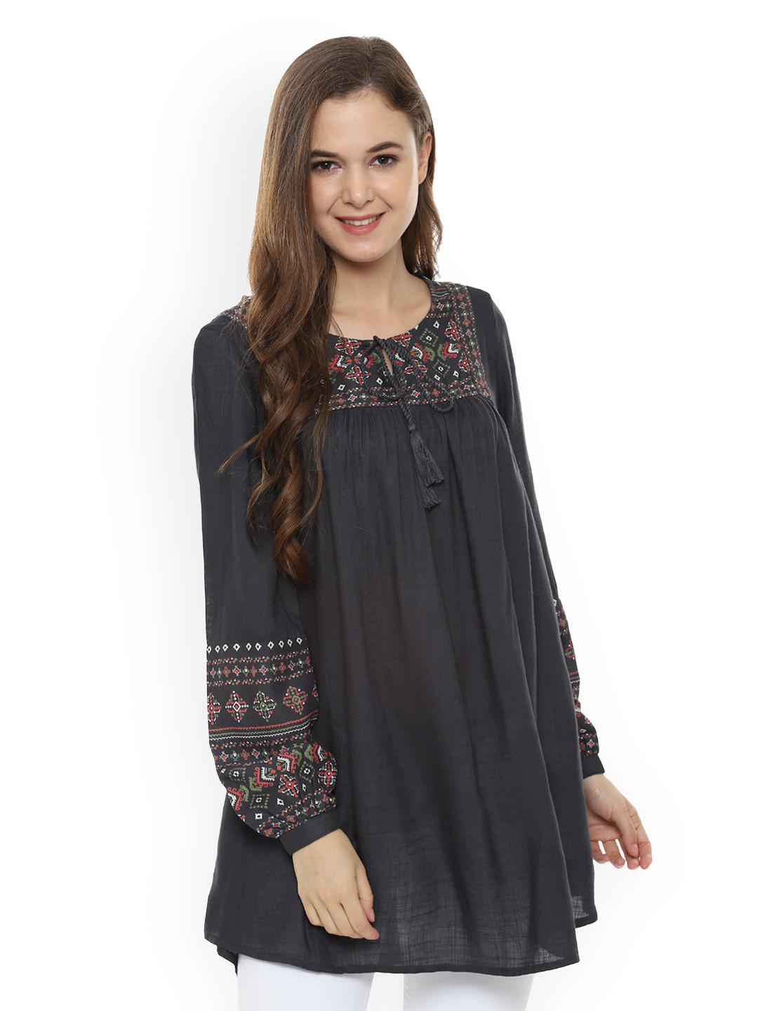 Buy People Women Black Printed A Line Top - Tops for Women 10206039 ...