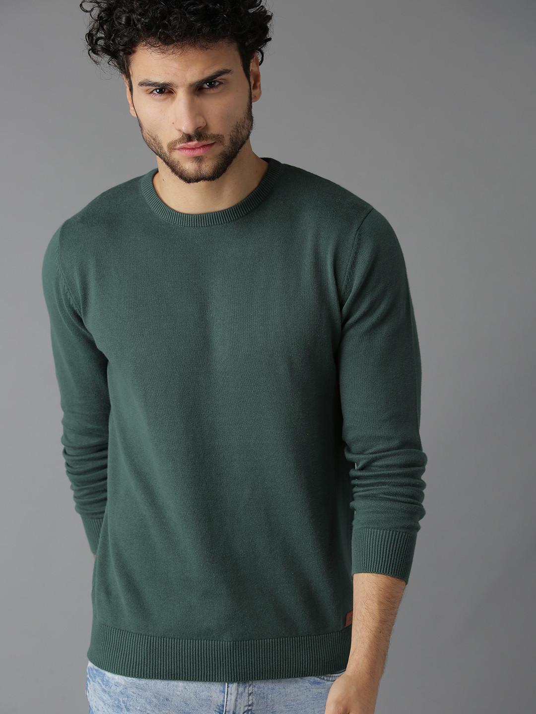 Buy Roadster Men Green Solid Acrylic Sweater - Sweaters for Men ...