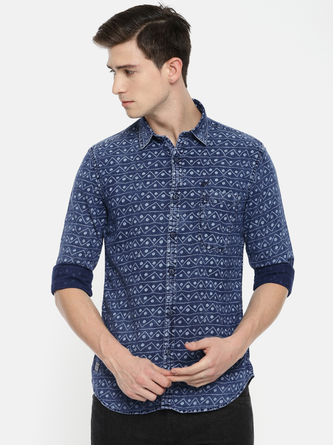 Buy Ed Hardy Men Blue & White Regular Fit Printed Casual Shirt - Shirts ...