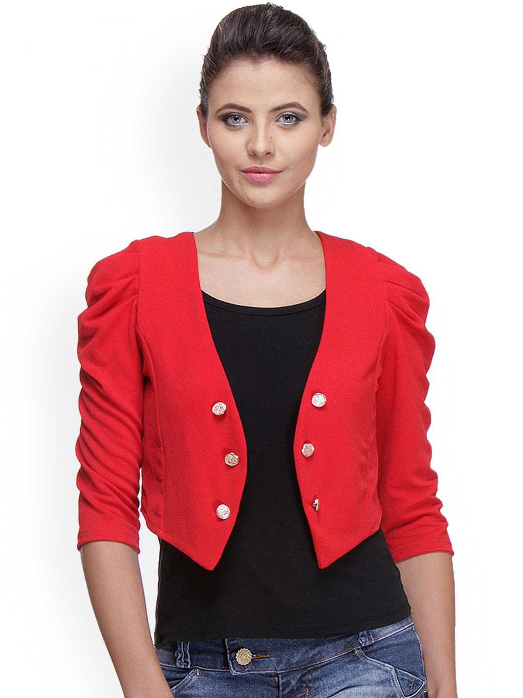 Buy Meee Red Crop Tailored Jacket - Jackets for Women 1022466 | Myntra