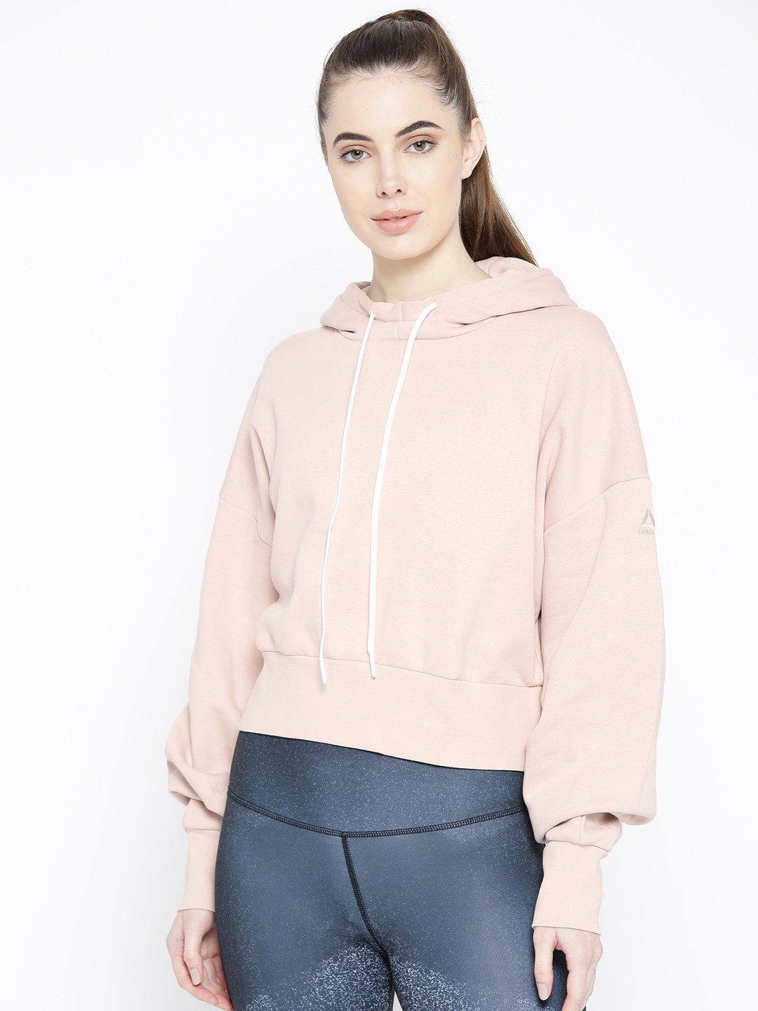 Buy Reebok Women Beige Solid Studio Fashion Hoodie - Sweatshirts for ...