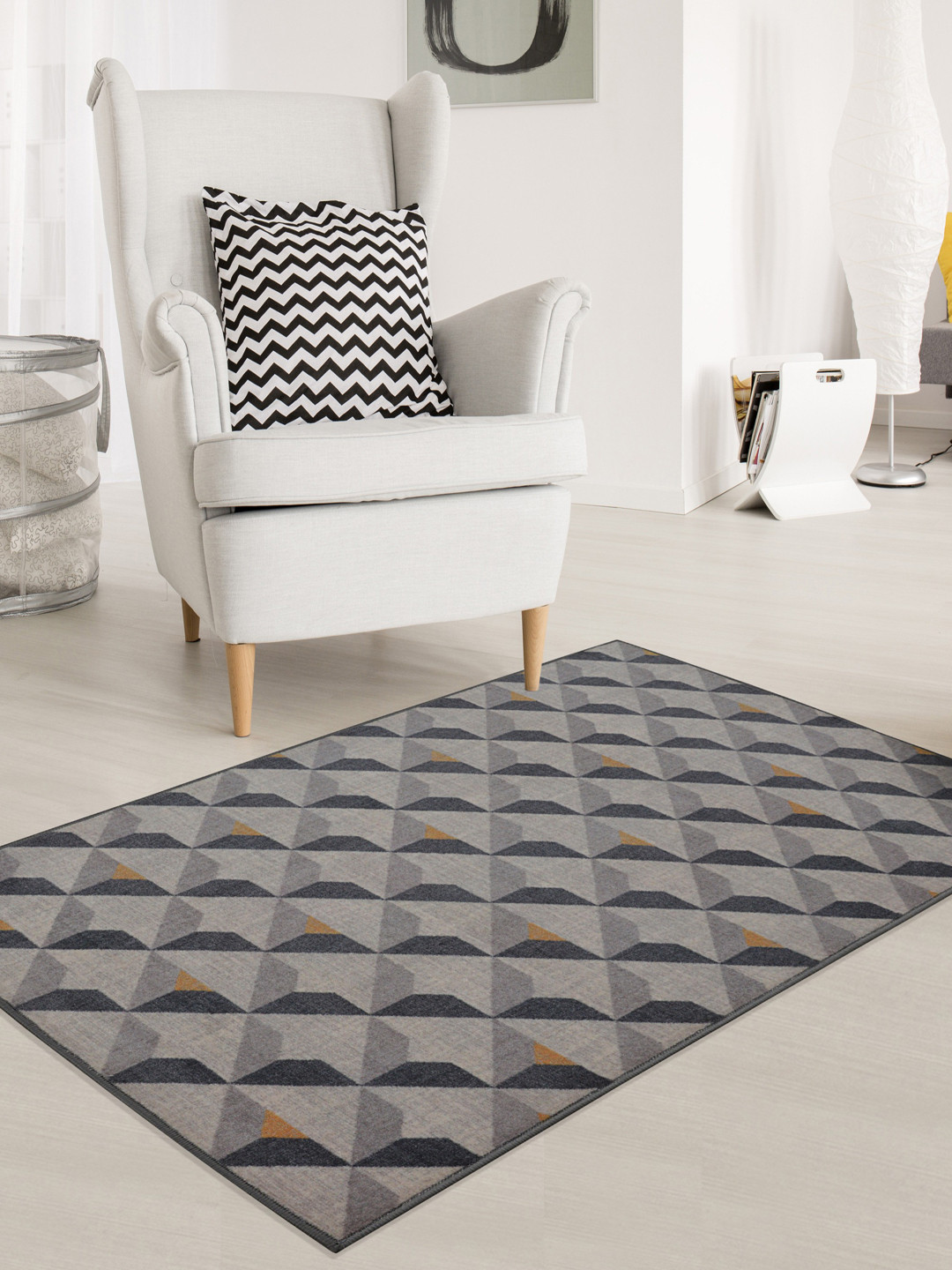 Buy RUGSMITH Grey Premium Geometric Pattern Rug - Carpets for Unisex ...