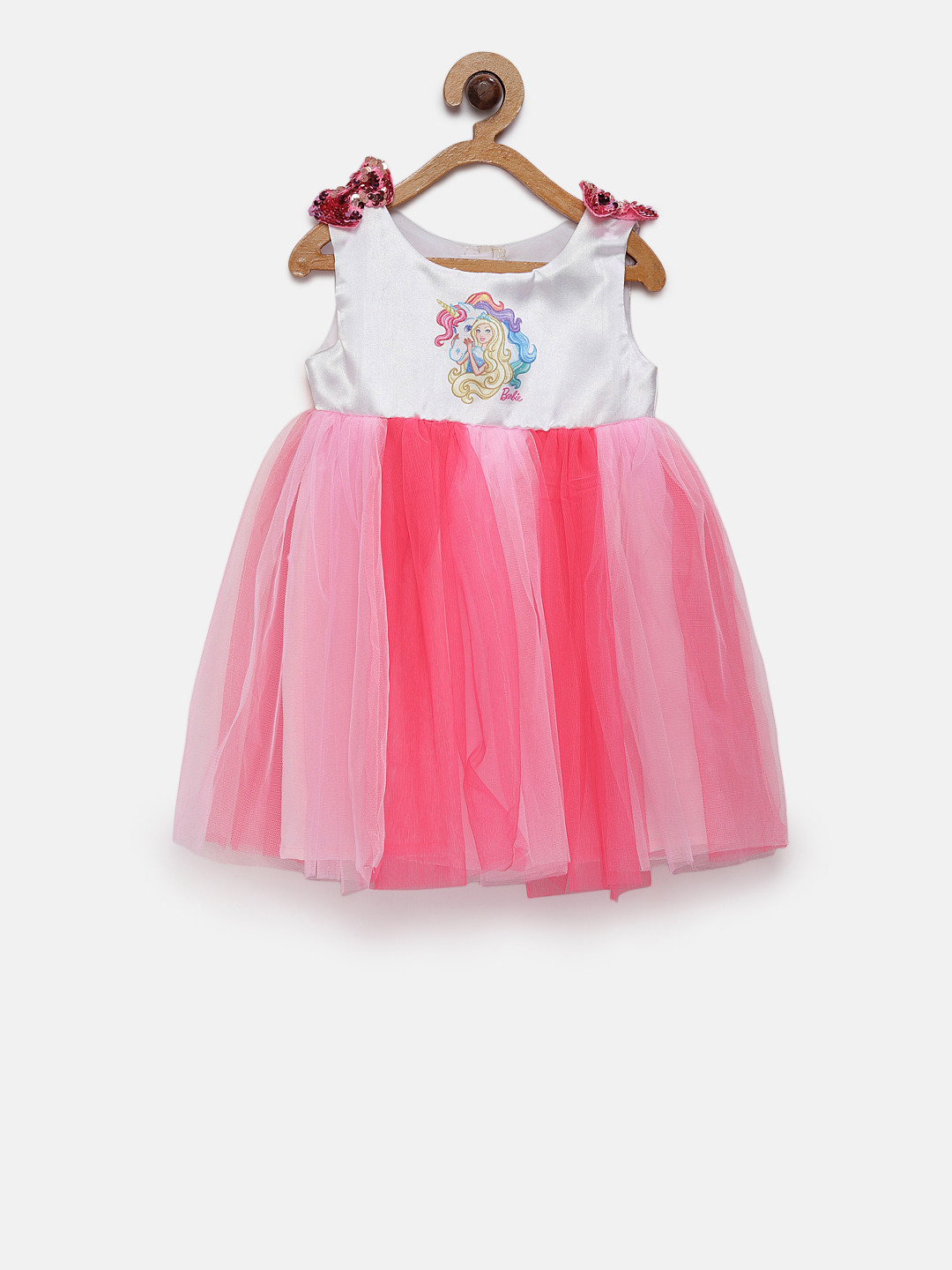 Buy Barbie By Many Frocks & Girls Pink Colourblocked Fit And Flare ...