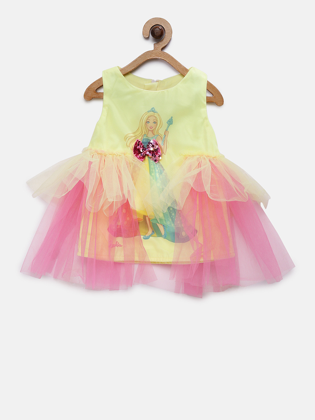 Buy Barbie By Many Frocks & Girls Yellow & Pink Fit And Flare Dress ...