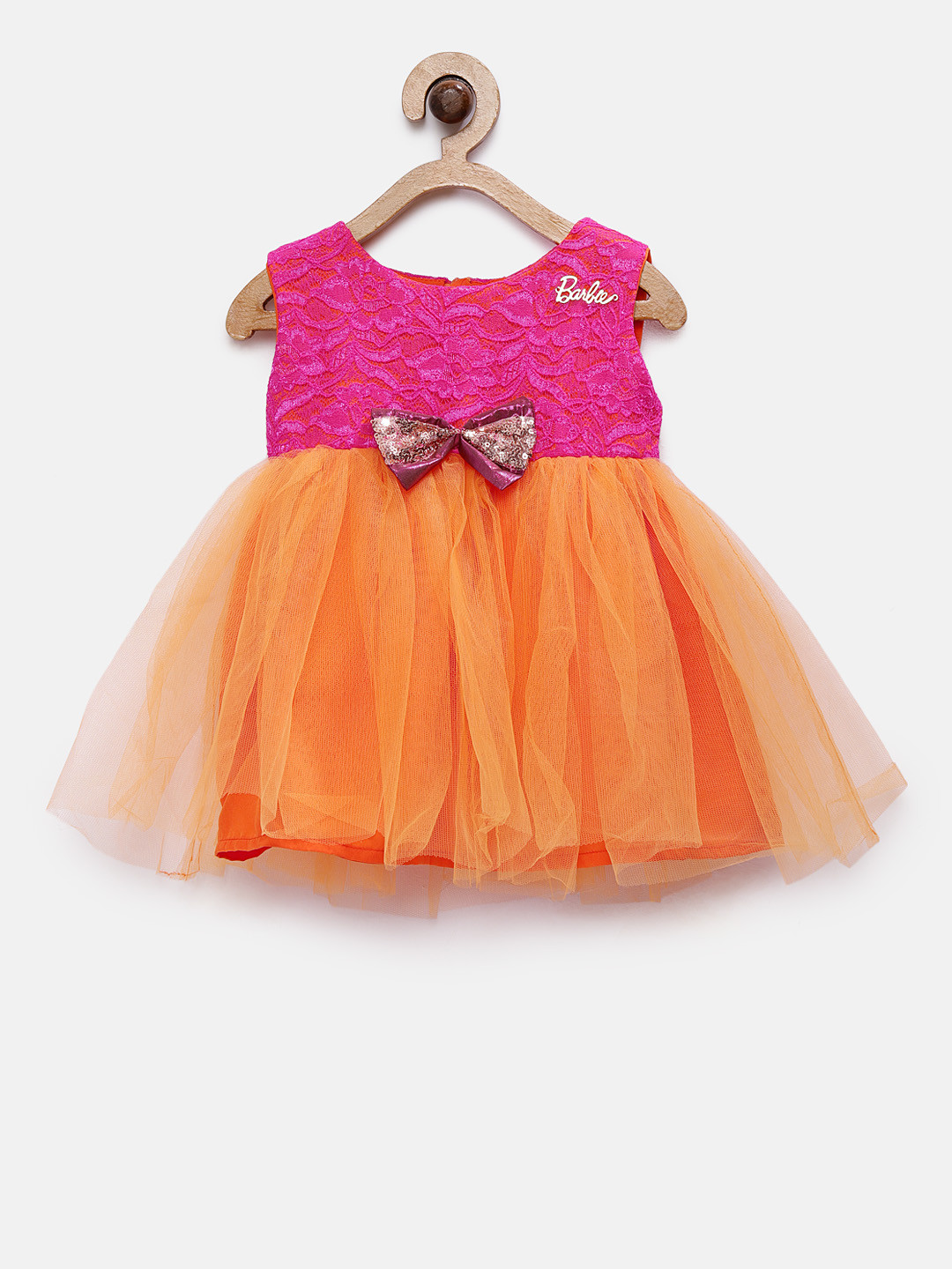 Buy Barbie By Many Frocks & Girls Orange & Pink Fit And Flare Dress ...