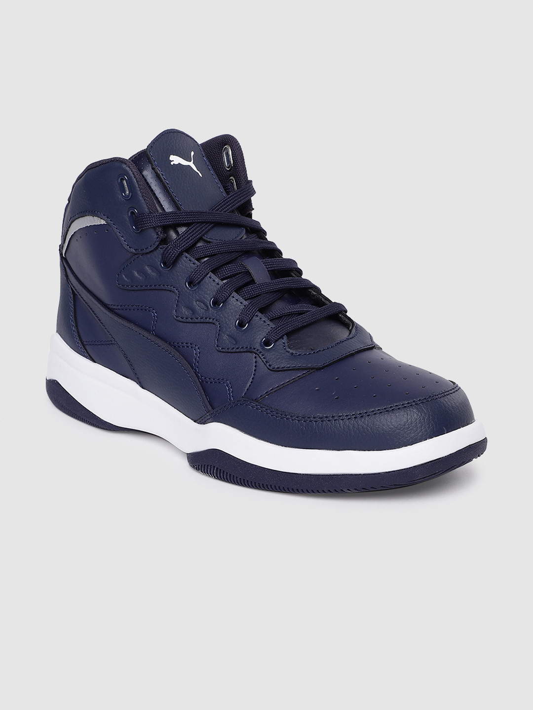 Buy Puma Unisex Navy Blue RB Playoff Solid Leather SoftFoam+ Mid Top ...