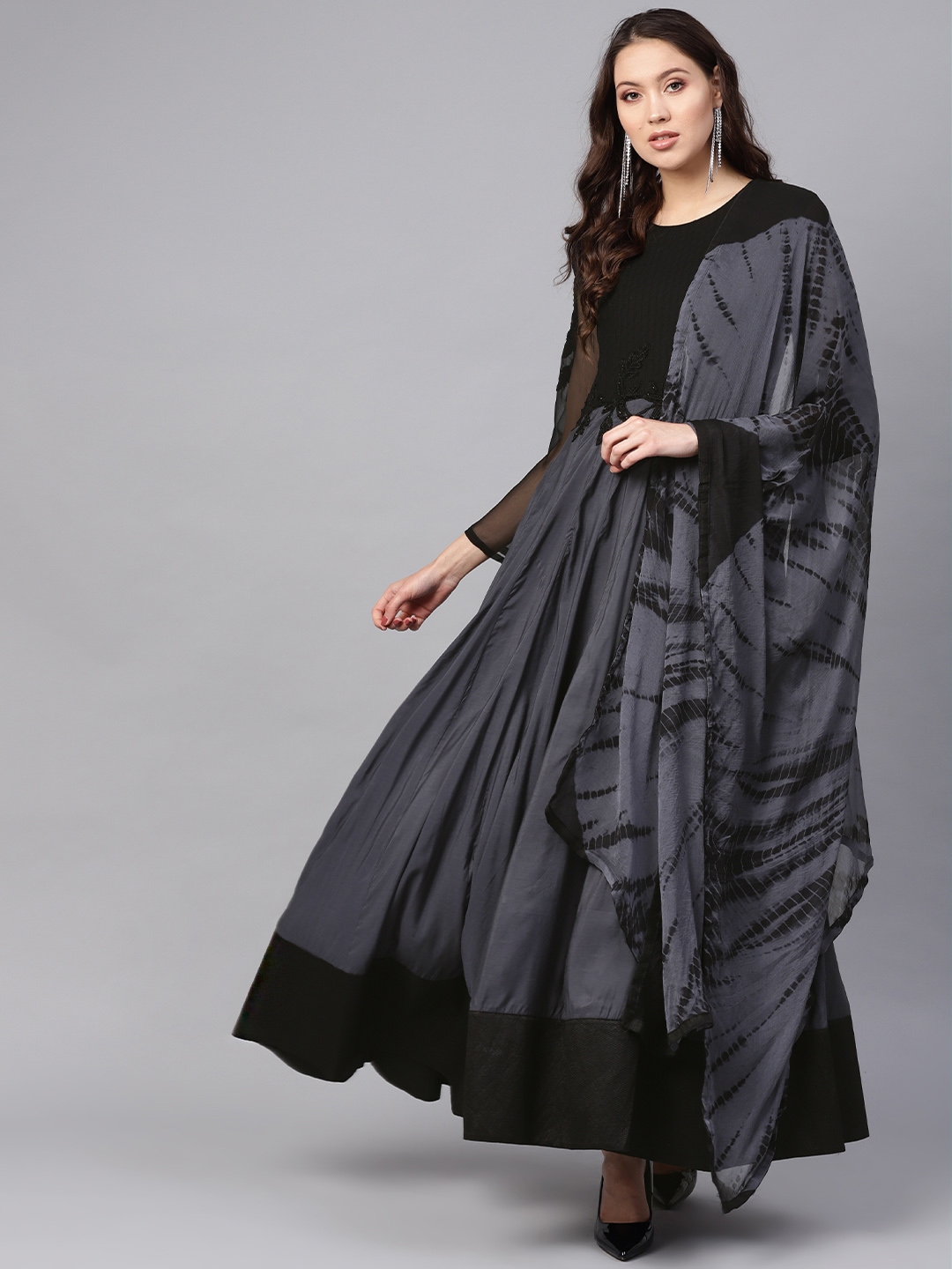 Buy Inddus Women Black & Charcoal Grey Solid Anarkali Kurta With ... Buy Inddus Women Black & Charcoal Grey Solid Anarkali Kurta With ...