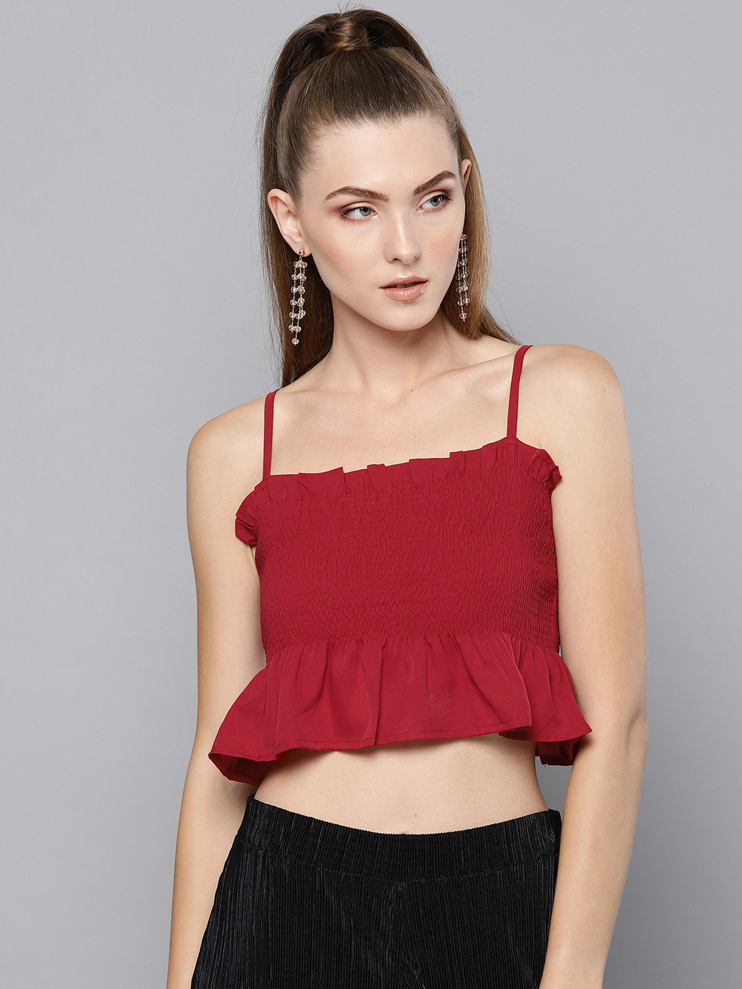 Buy Trend Arrest Women Maroon Solid A Line Crop Top - Tops for Women ...
