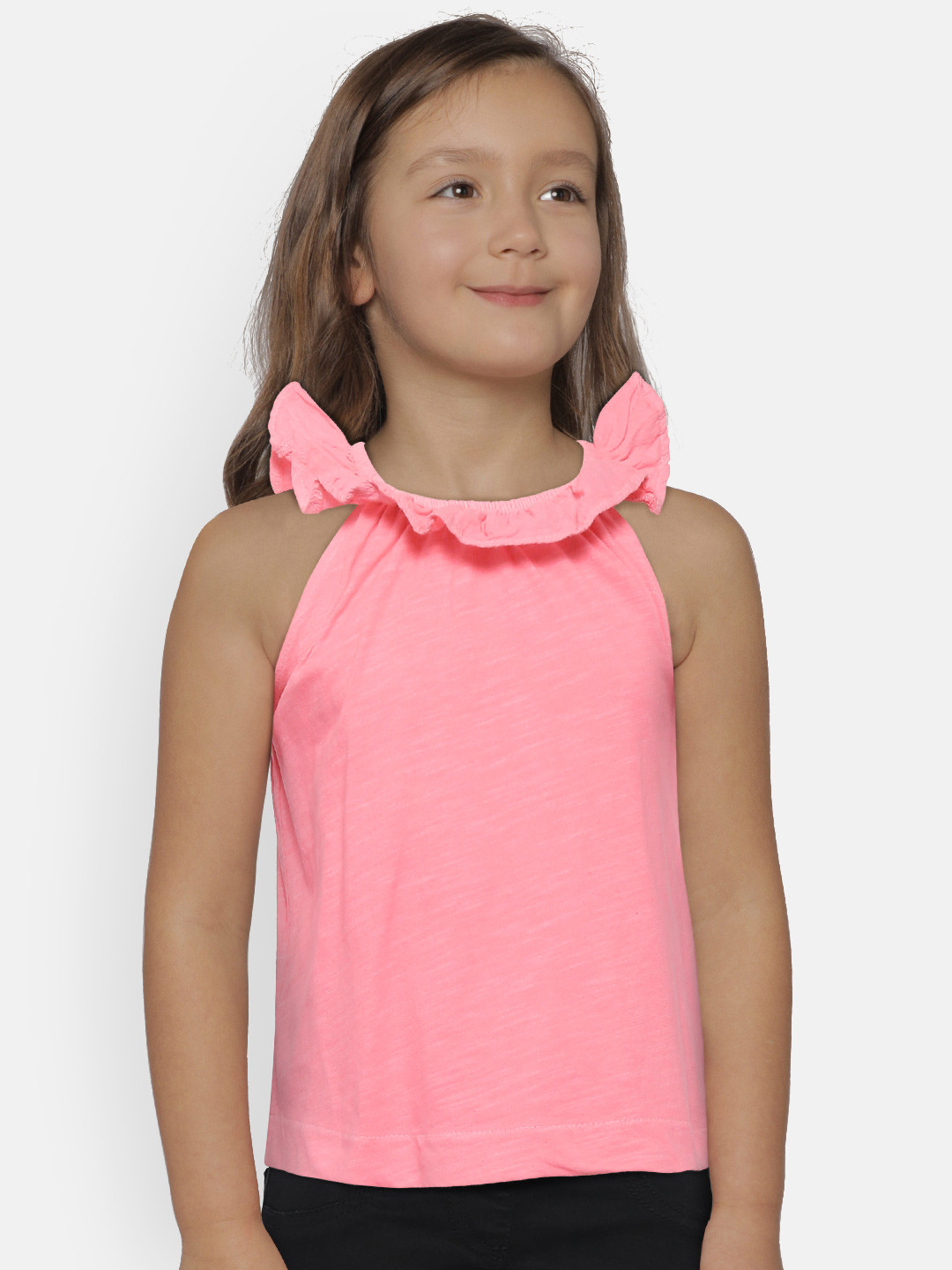 Buy Mango Kids Girls Pink Solid Styled Back Pure Cotton Top - Tops for ...