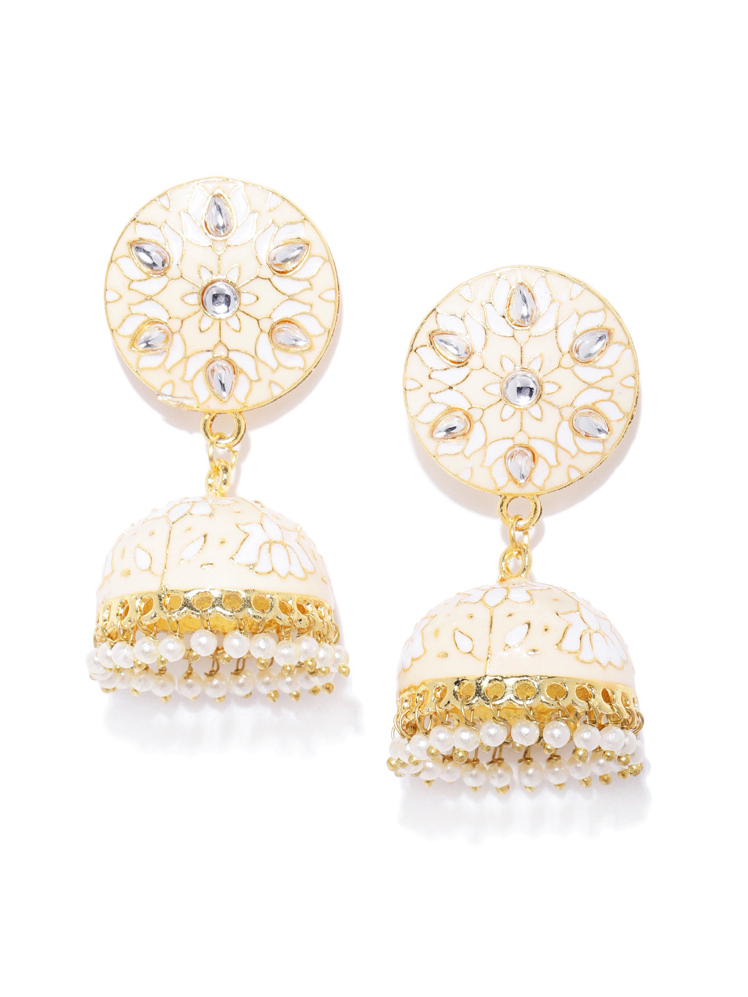 Buy Sanara Cream Coloured & White Gold Plated Handcrafted Kundan ...