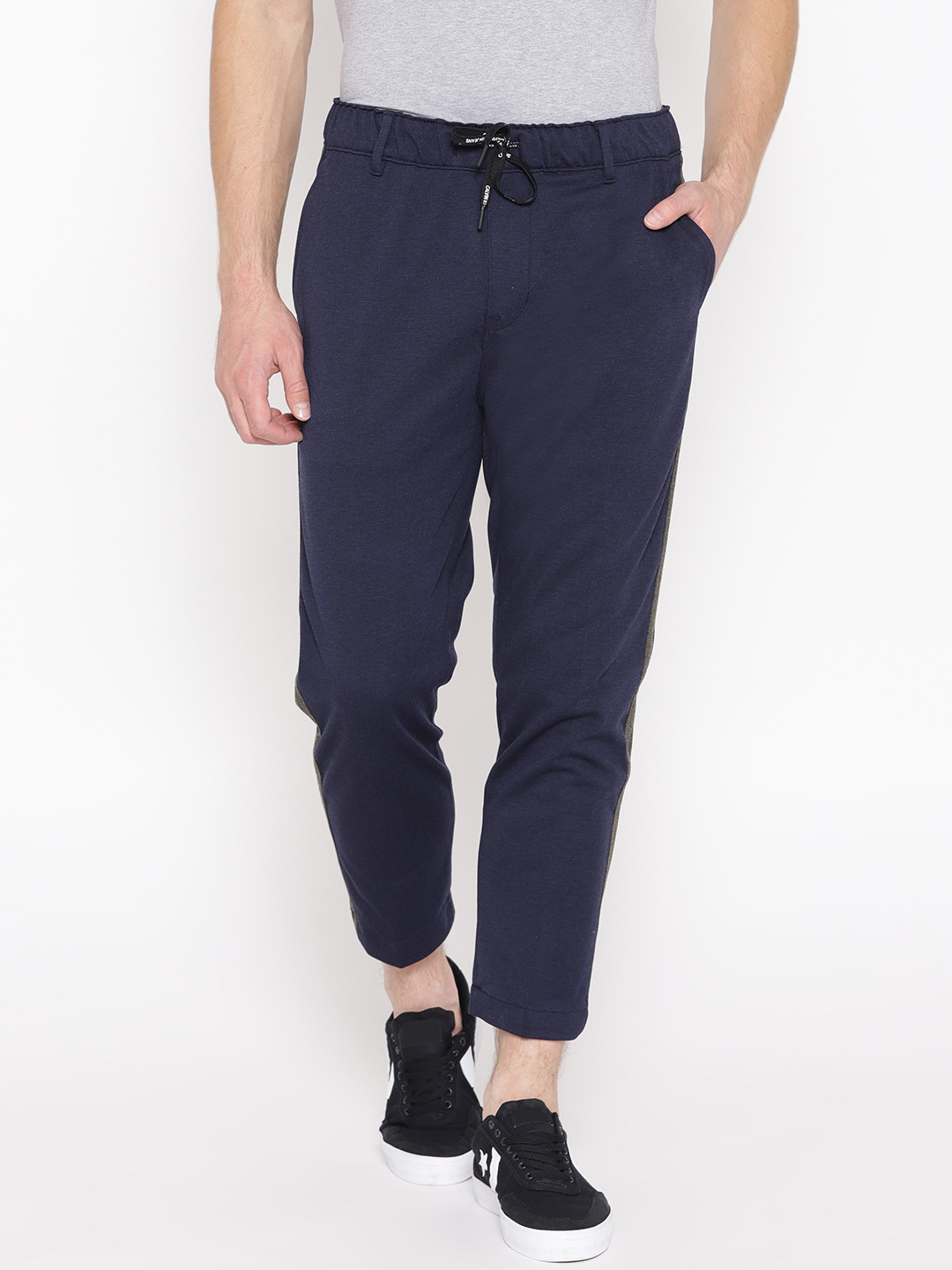 Buy Calvin Klein Jeans Men Navy Blue Solid Track Pants - Track Pants ...