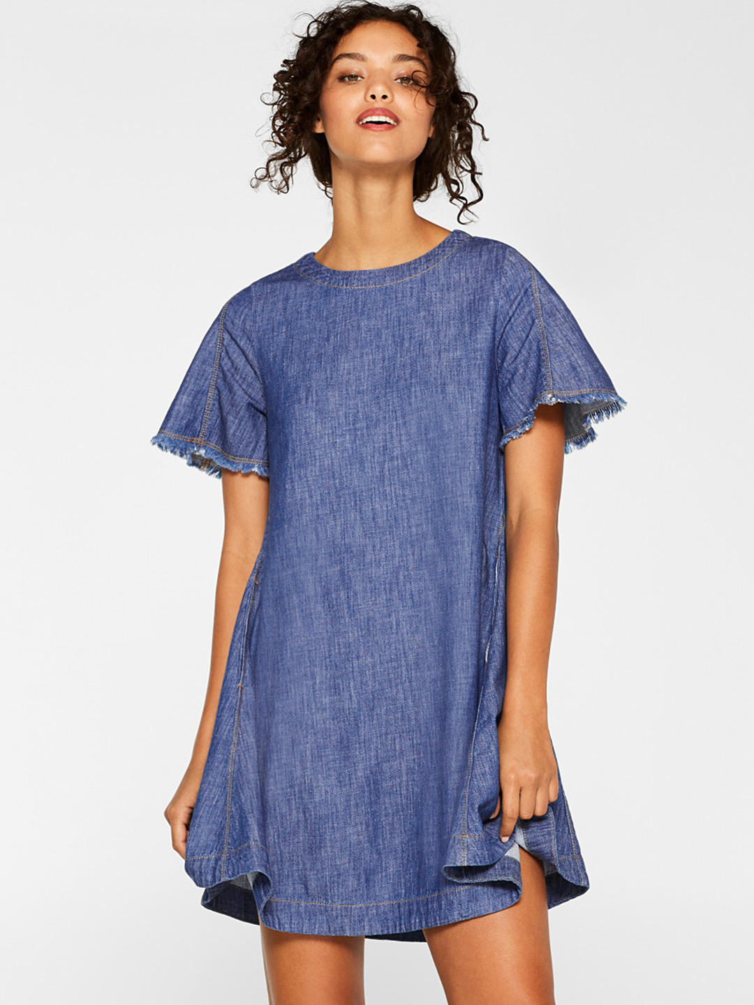 Buy ESPRIT Women Blue Solid Denim A Line Dress - Dresses for Women ...