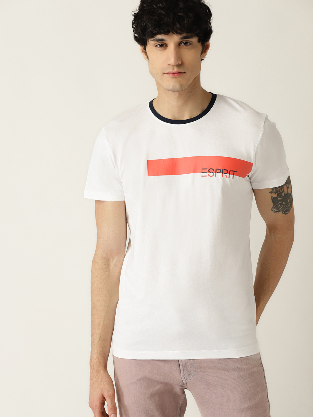 Buy ESPRIT Men White Solid Round Neck T Shirt - Tshirts for Men ...