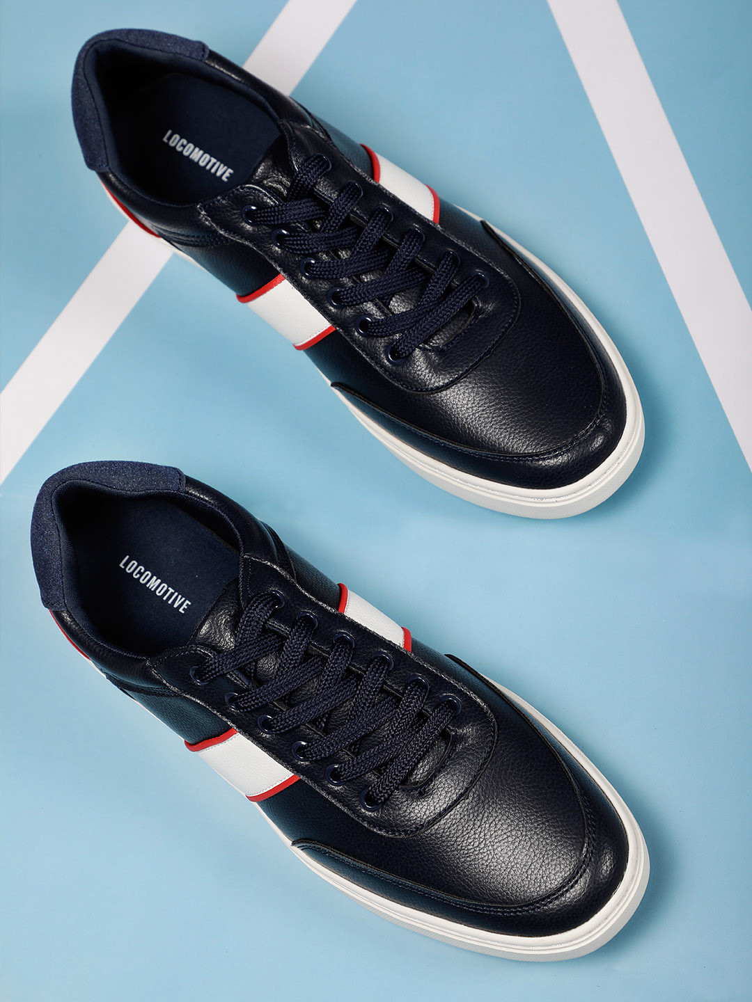 Buy LOCOMOTIVE Men Navy Blue & White Colourblocked Sneakers - Casual ...
