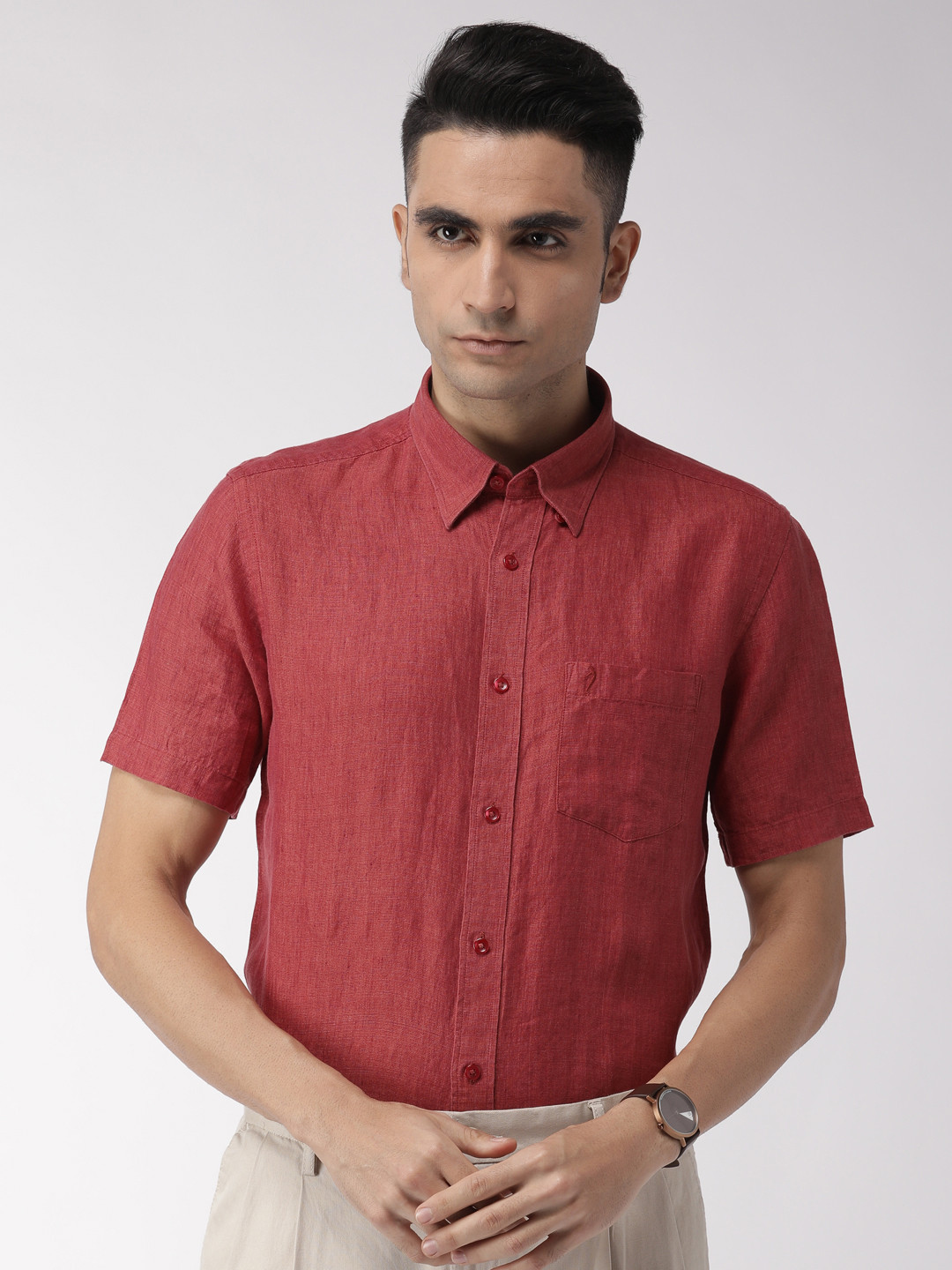 Buy Indian Terrain Men Rust Red Slim Fit Solid Casual Shirt - Shirts ...