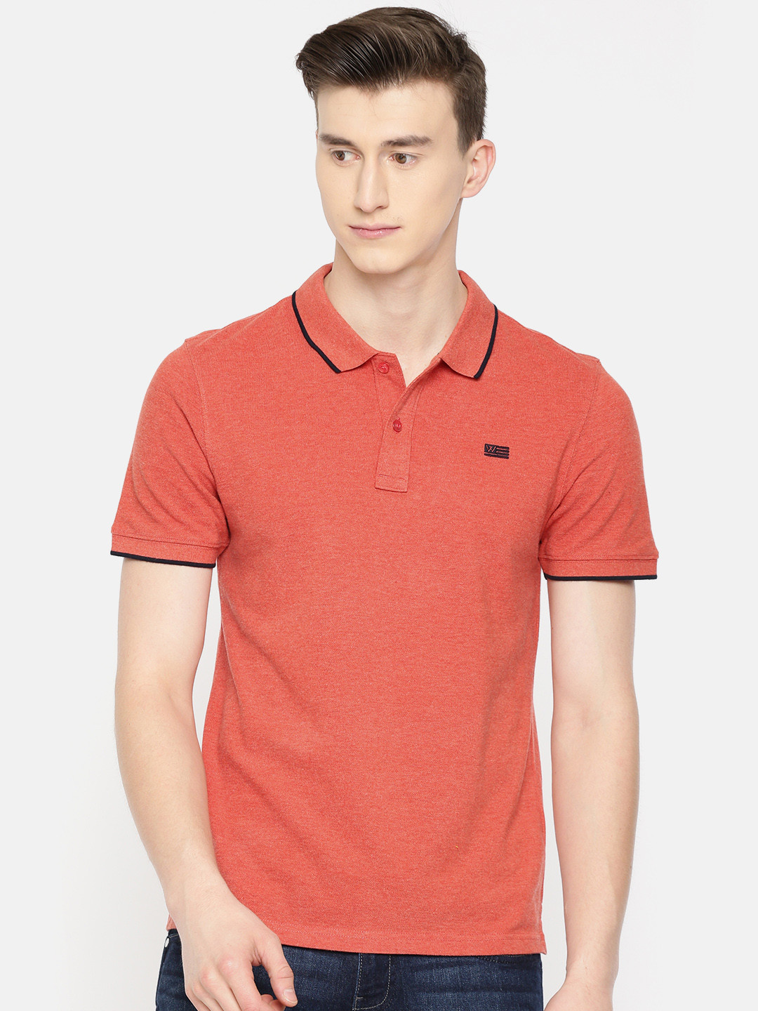 Buy Wrangler Men Rust Orange Solid Polo Pure Cotton T Shirt - Tshirts ...