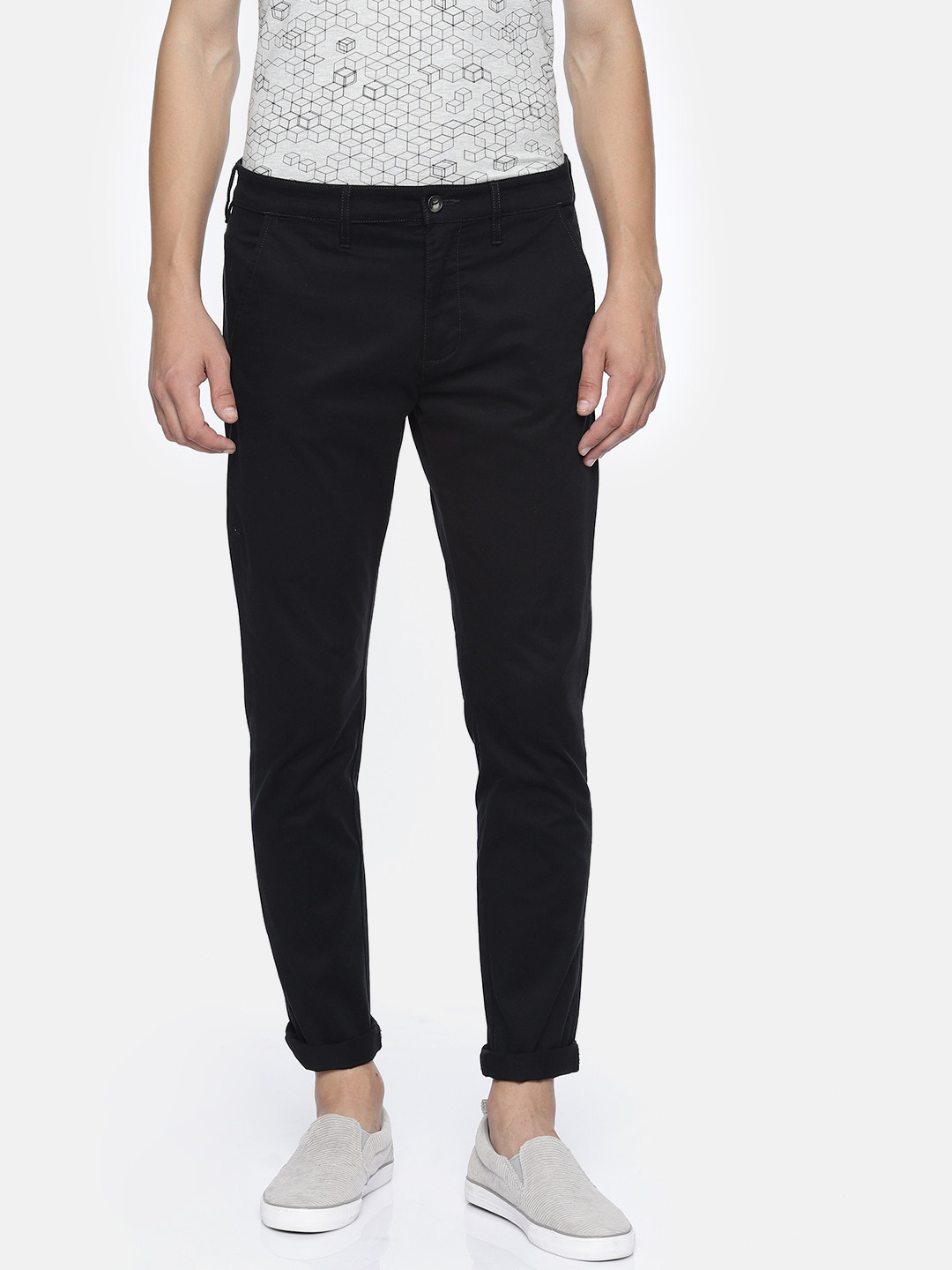 Buy Wrangler Men Black Slim Fit Solid Chinos - Trousers for Men ...