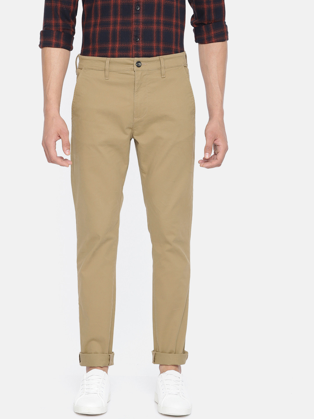 Buy Wrangler Men Khaki Slim Fit Solid Chinos - Trousers for Men ...