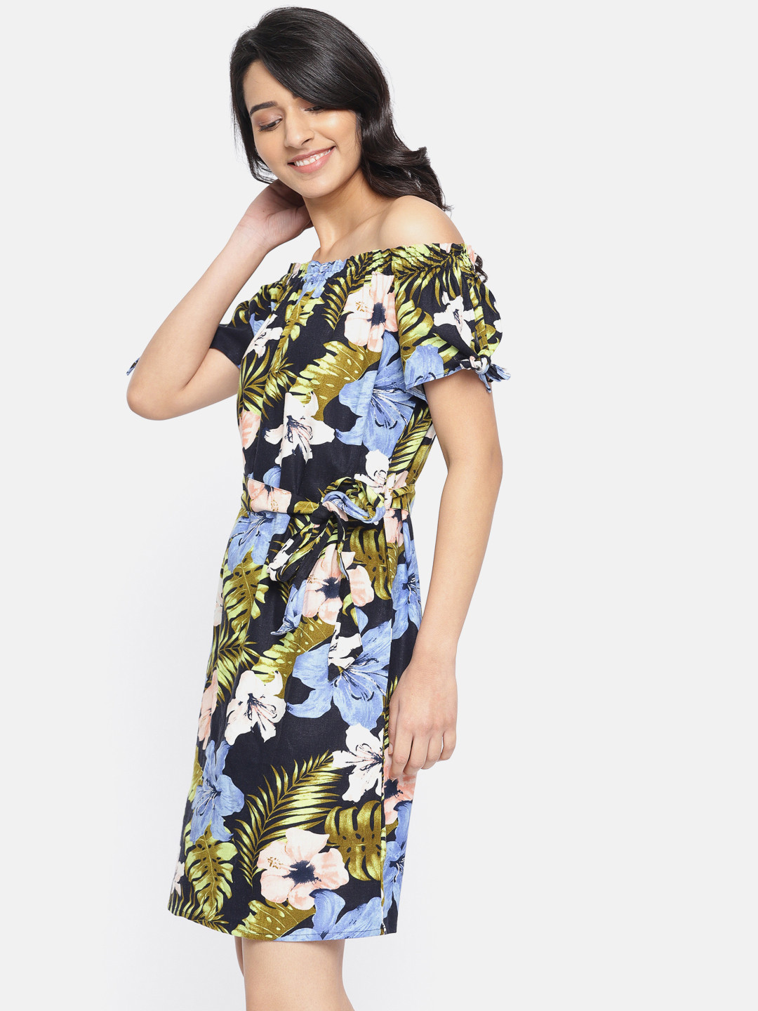 Buy Vero Moda Women Black & Blue Floral Print A Line Dress - Dresses ...